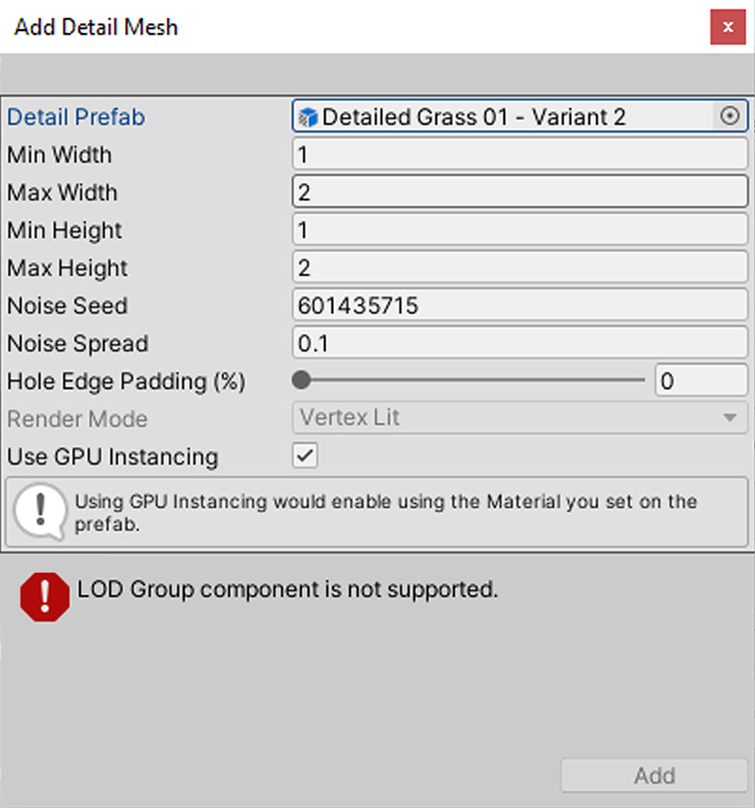 The error displayed in the Add Detail Mesh window